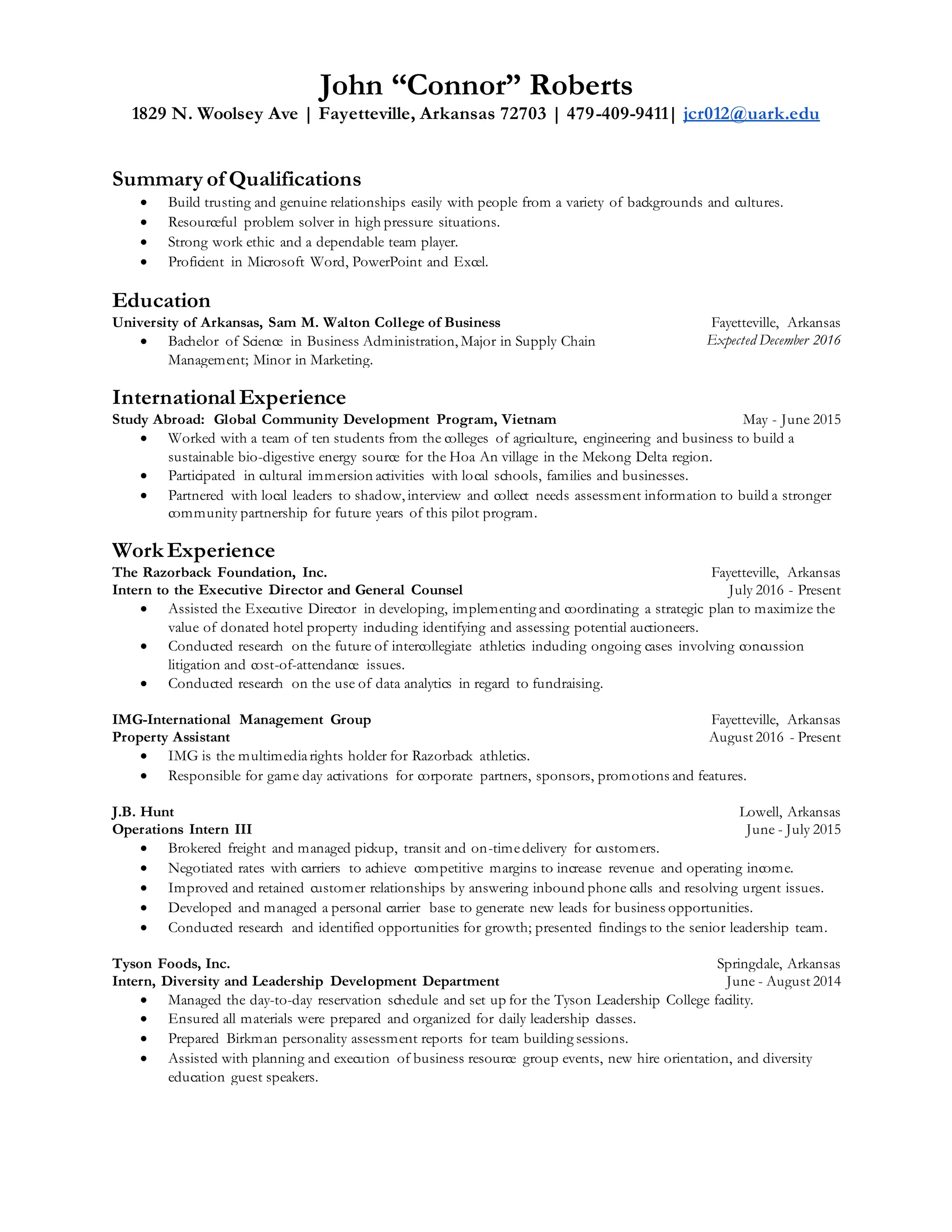 Connor Roberts Resume - Fall16 | DOCX