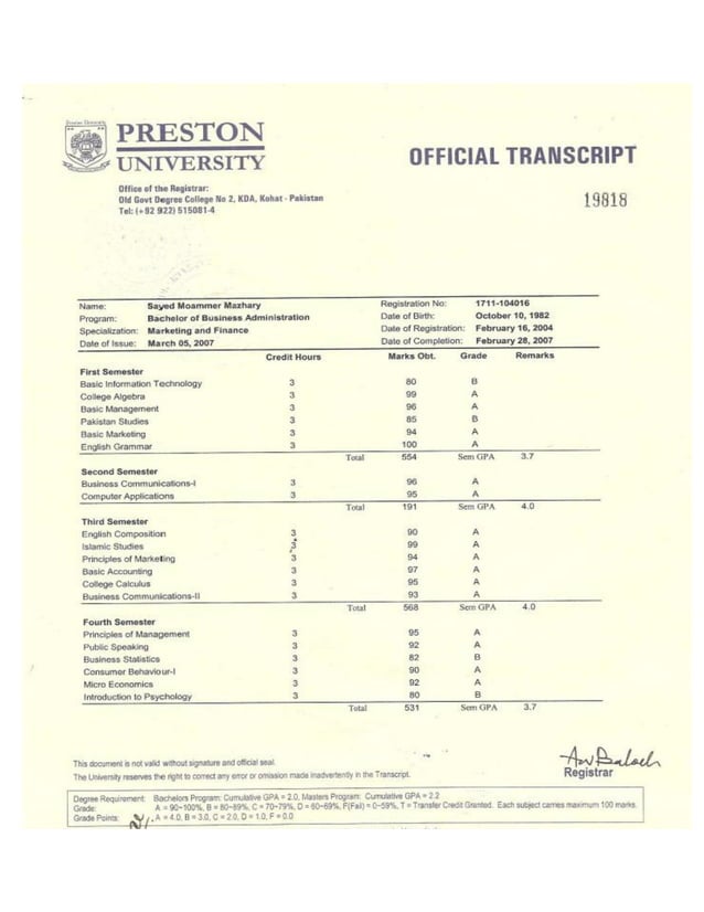 BBA Degree and Transcript | PDF