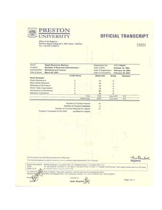 BBA Degree and Transcript | PDF