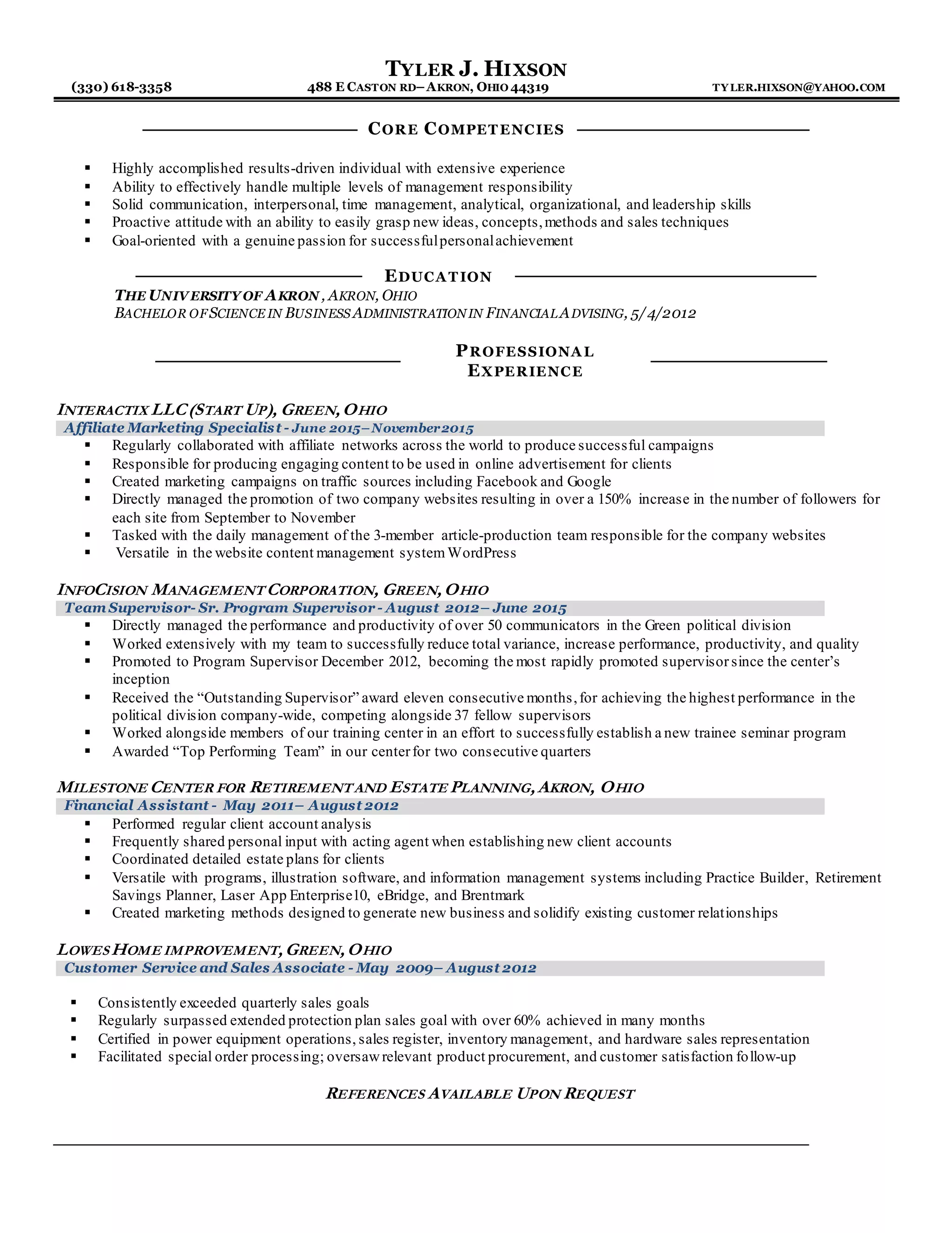Tyler Hixson Resume 2016 | DOCX