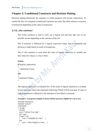 Chapter 2: Conditional Construct in C++ | PDF