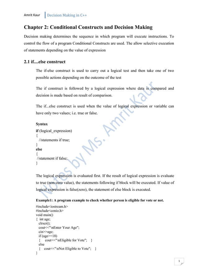 Chapter 2: Conditional Construct in C++ | PDF