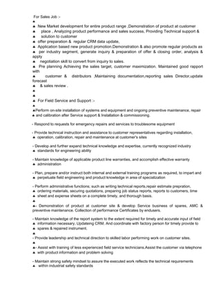 Field Sales & Sevice Engineer in Instrumentation | DOC | Sales | Business