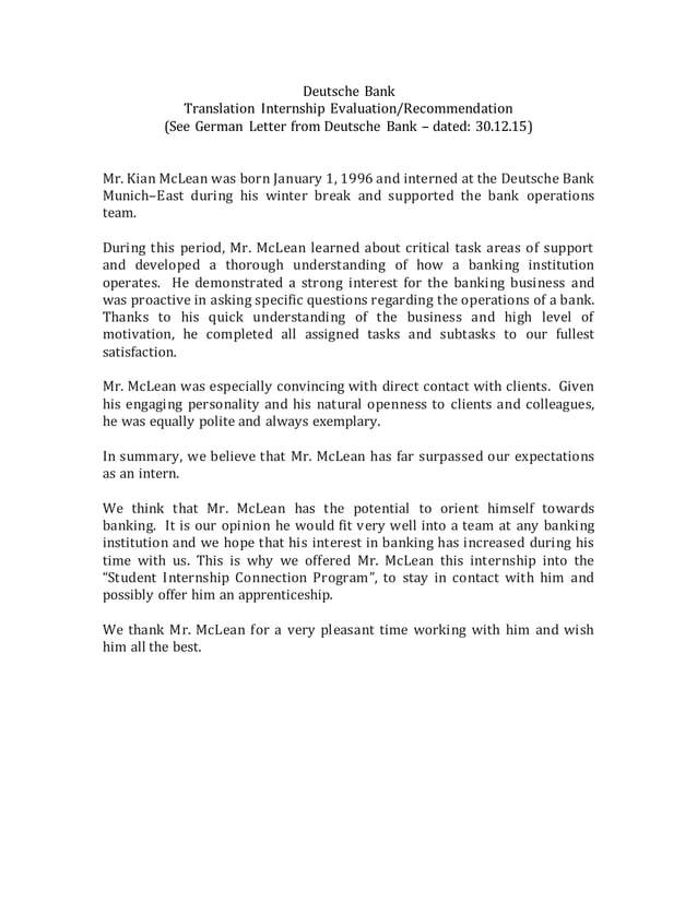 Deutsche Bank Translation Letter | PDF