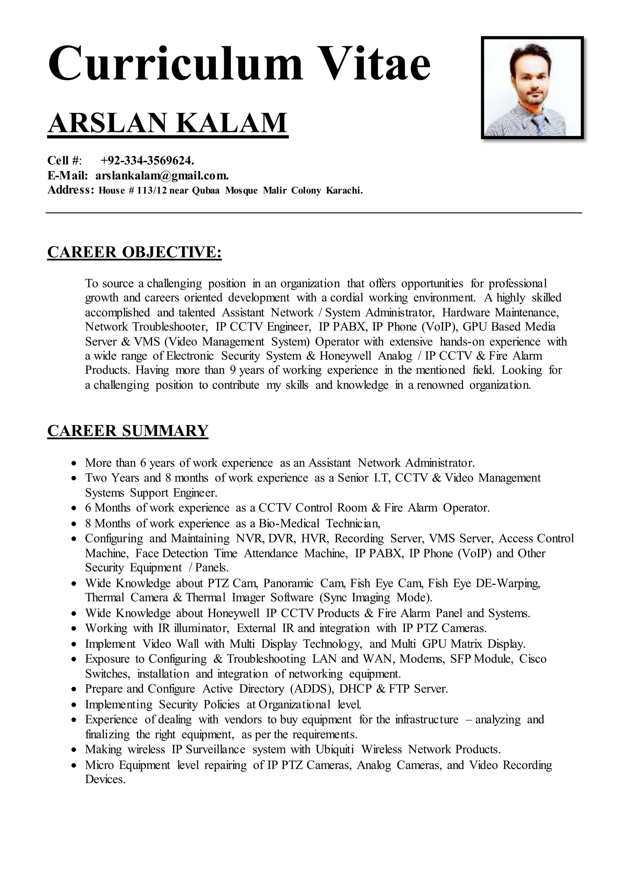 Arslan CV 2016 | DOCX | Operating Systems | Computer Software and Applications