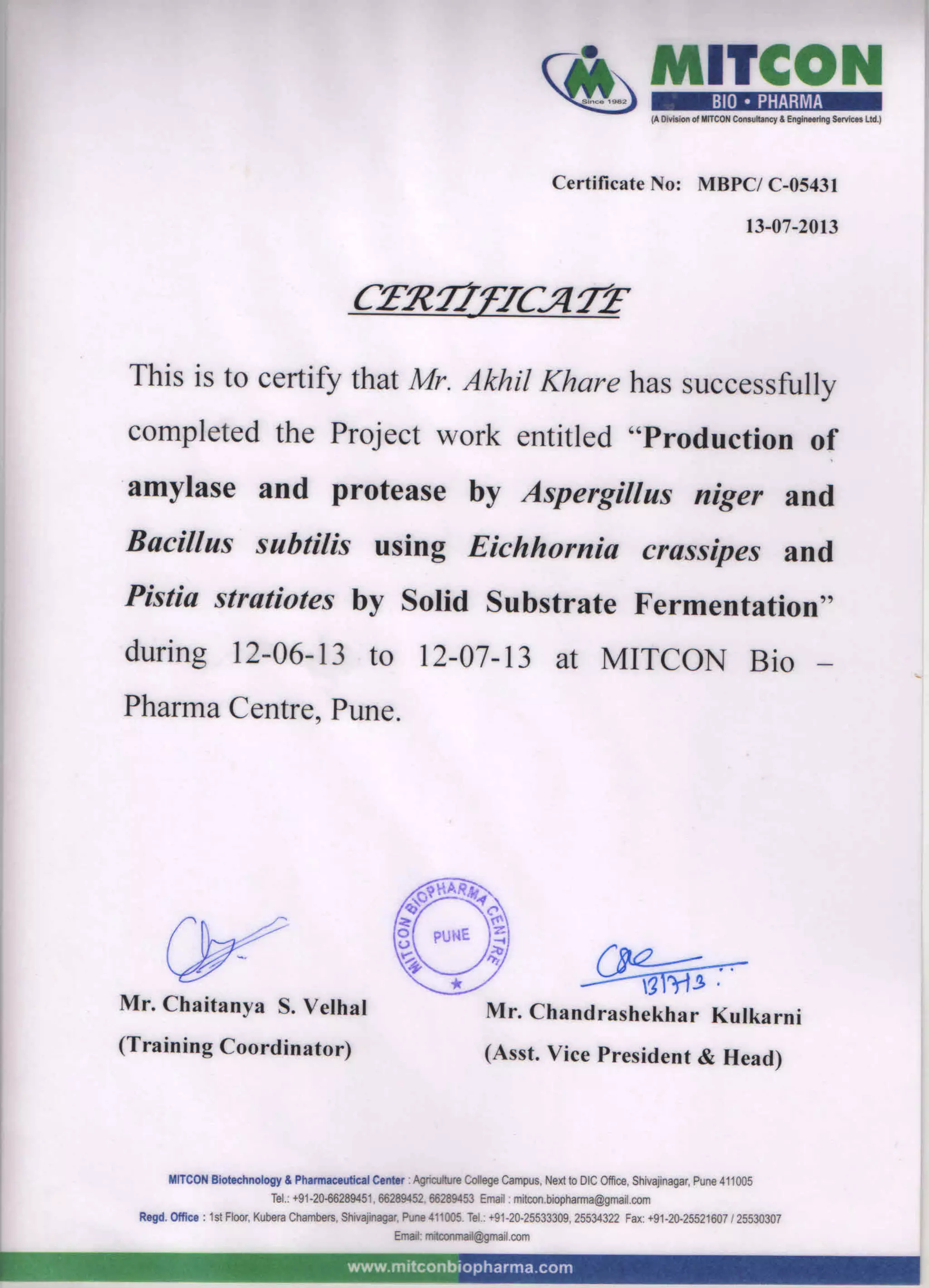 MITCON Bio- Pharma. CERTIFICATE 2 | PDF