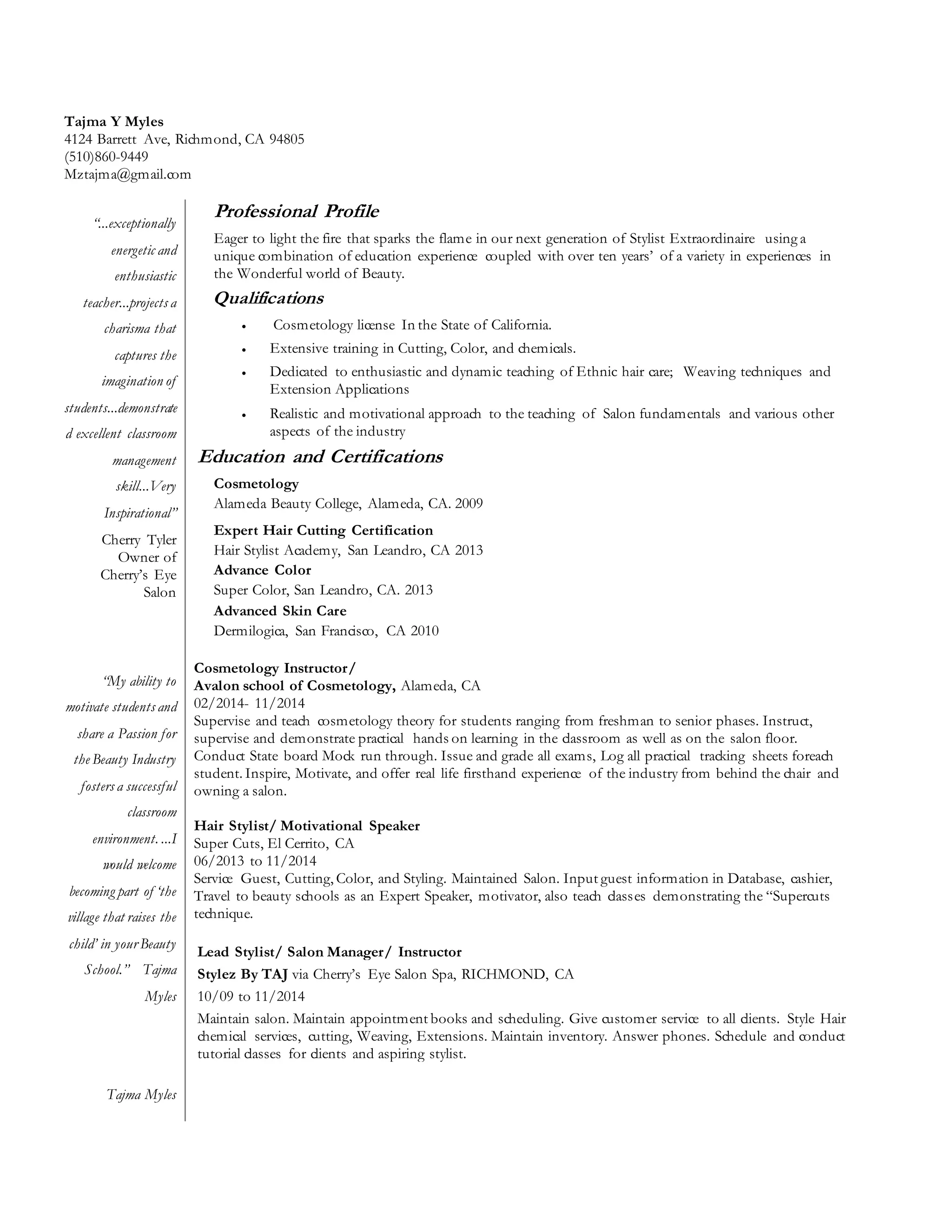 Tajma Y Myles Instructor 2015 | DOCX
