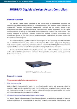 SUNDRAY Gigabit Series Wireless Access Controller | PDF