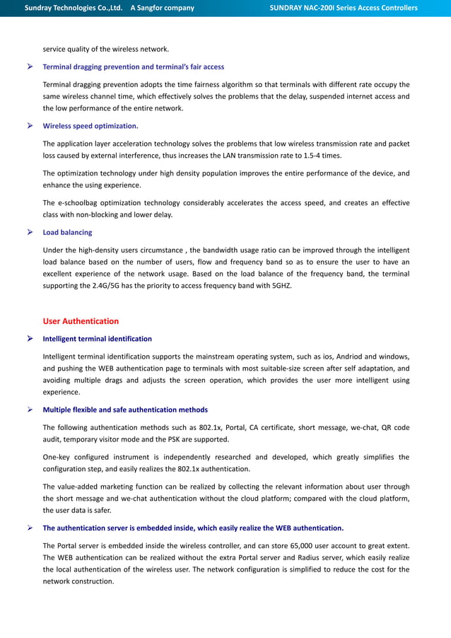 SUNDRAY Gigabit Series Wireless Access Controller | PDF | Internet of ...