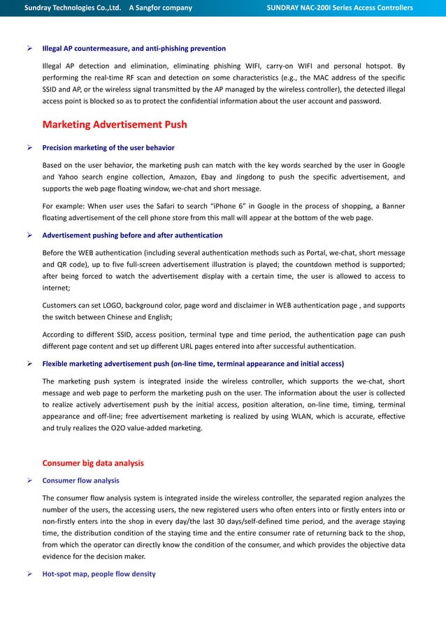 SUNDRAY Gigabit Series Wireless Access Controller | PDF | Internet of ...