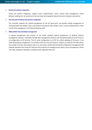 SUNDRAY Gigabit Series Wireless Access Controller | PDF