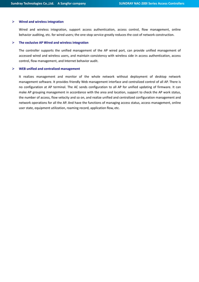 SUNDRAY Gigabit Series Wireless Access Controller | PDF | Internet of ...