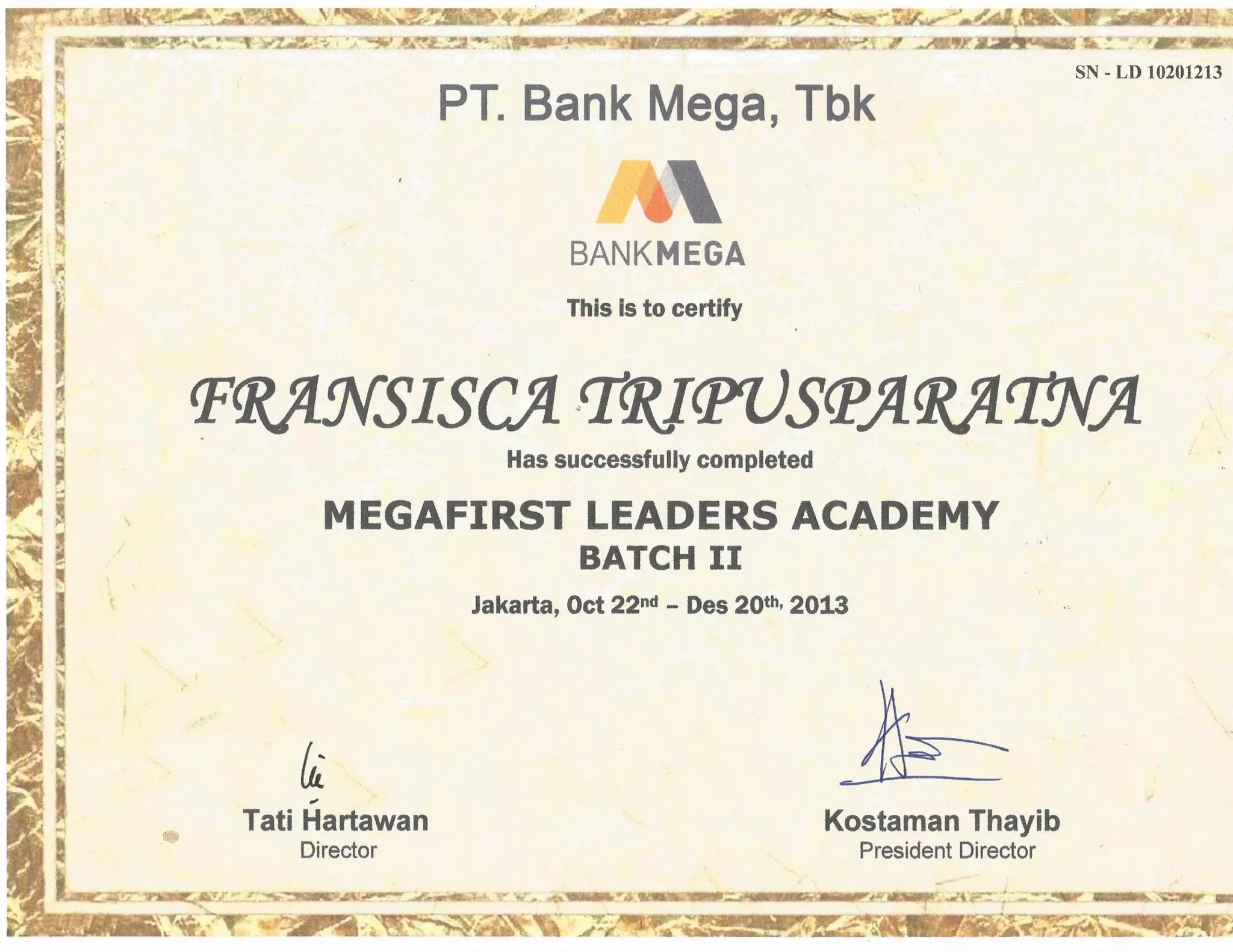 certificate bank mega sisca | PDF