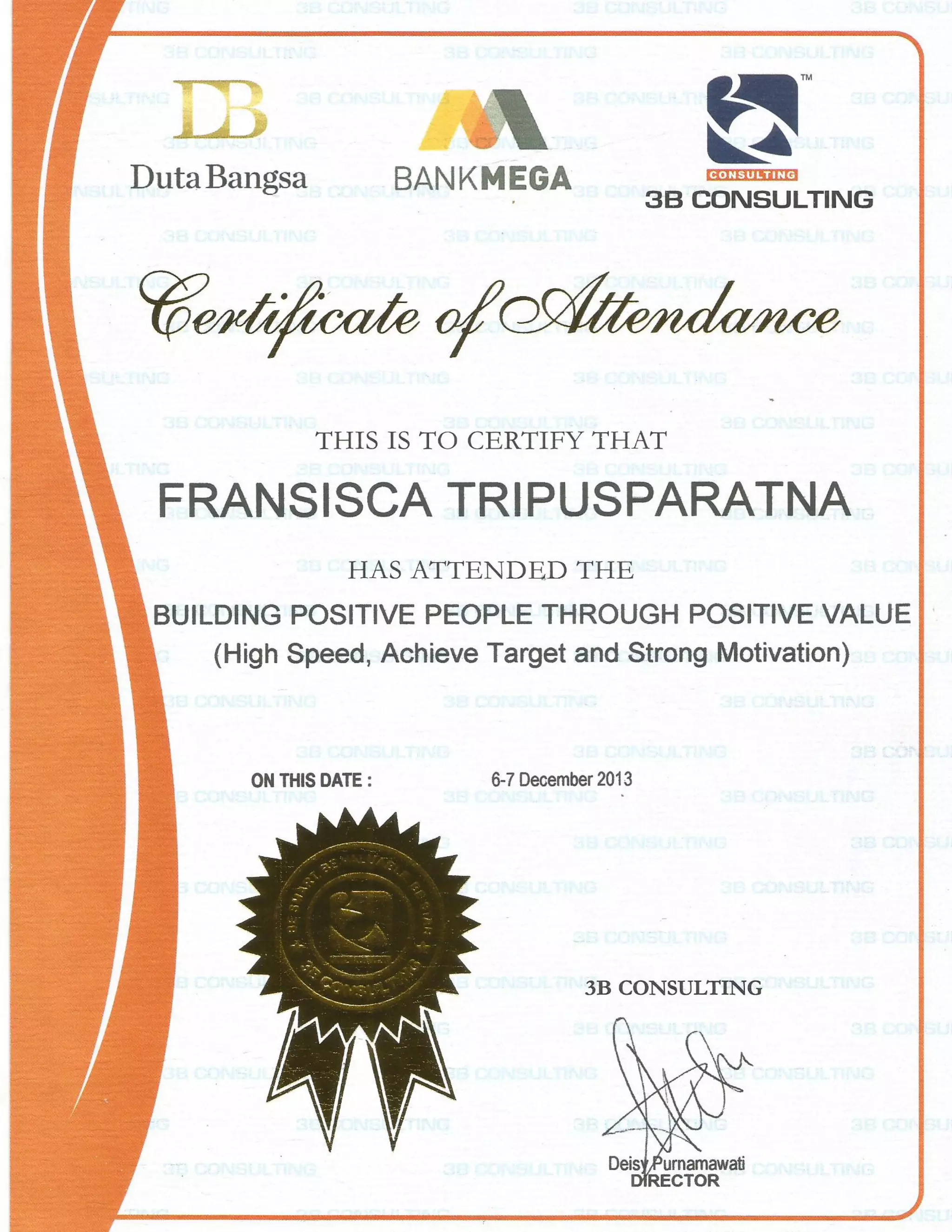 certificate bank mega sisca | PDF
