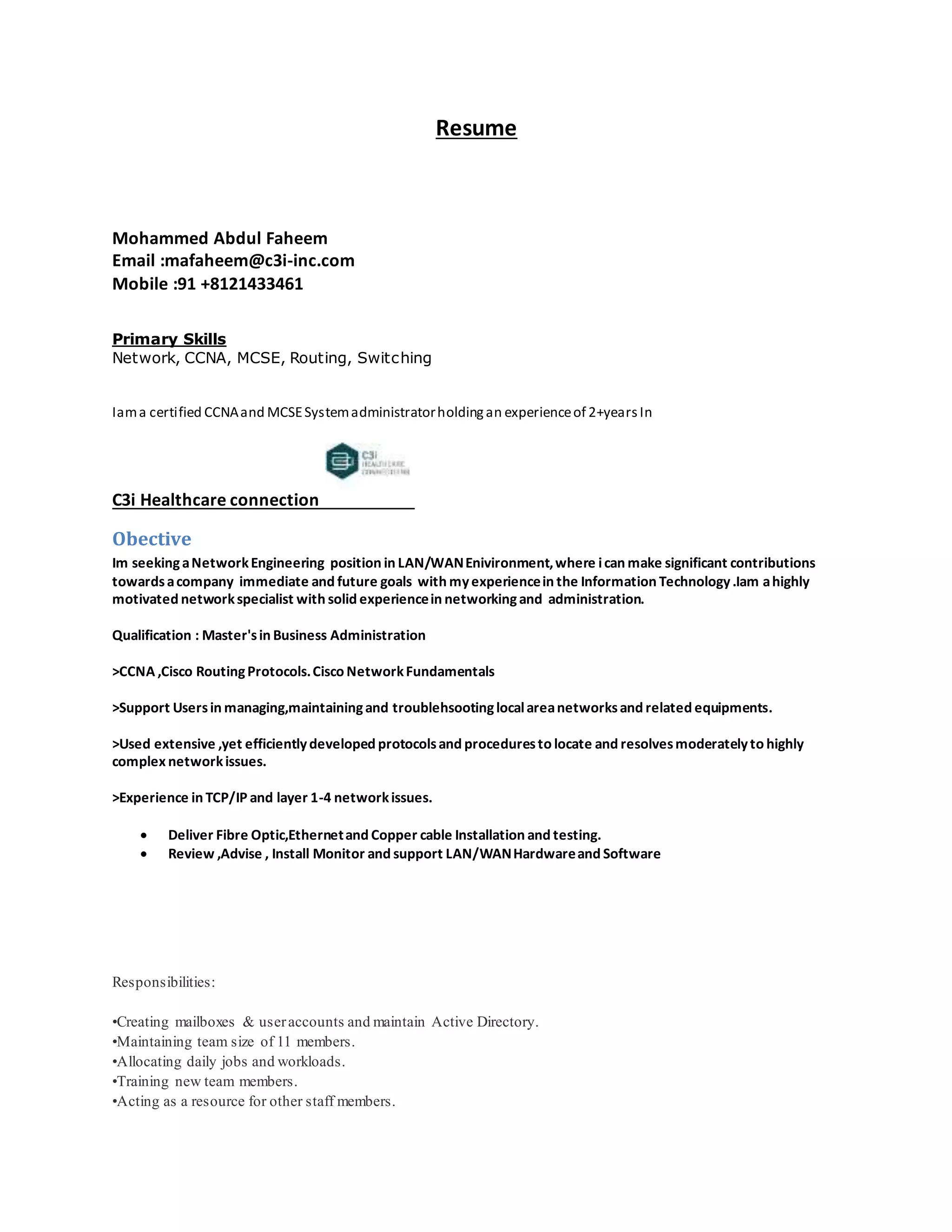 Mohammed Abdul Faheem | DOCX