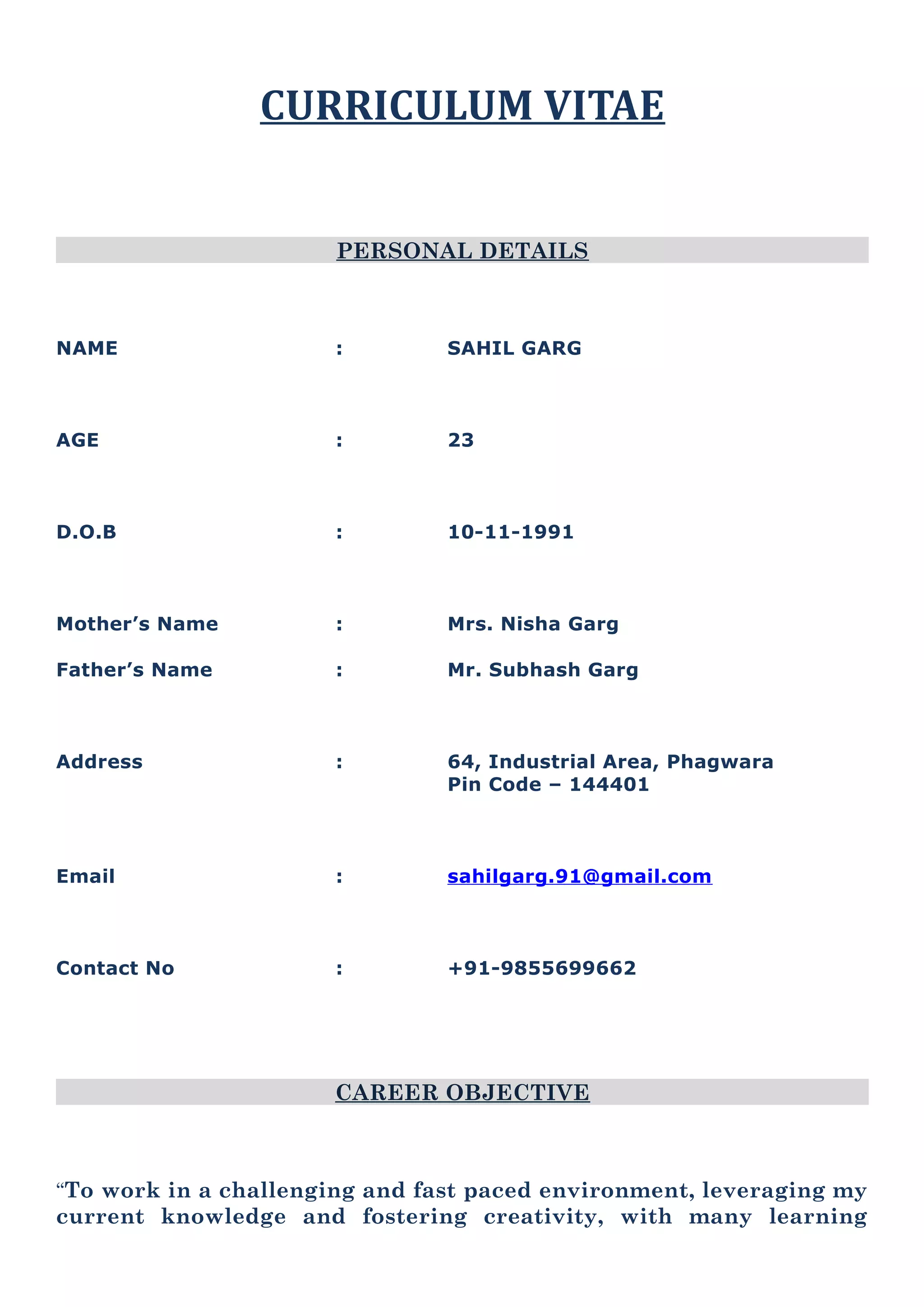 sahil cv | PDF