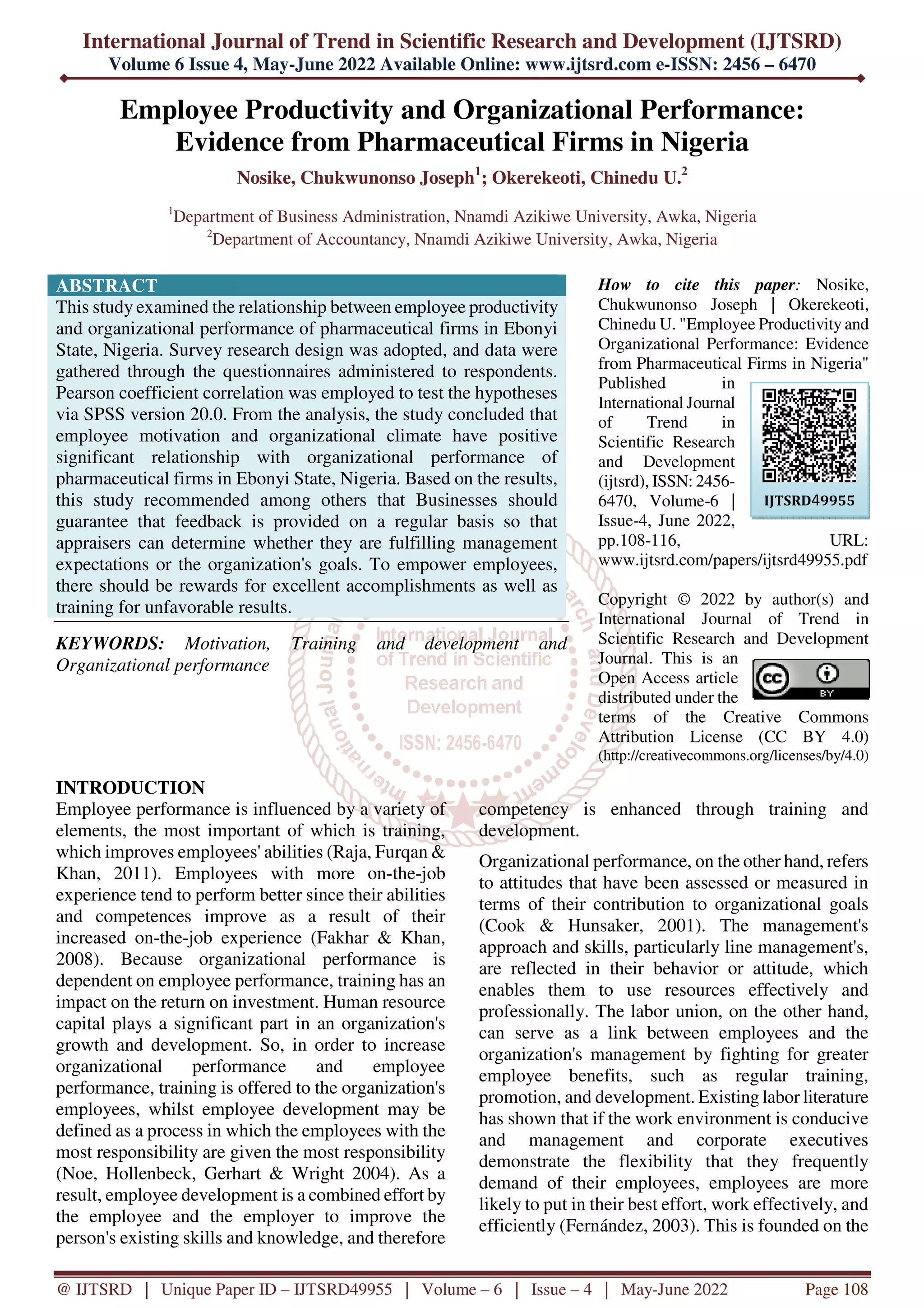 Employee Productivity and Organizational Performance Evidence from Pharmaceutical Firms in ...