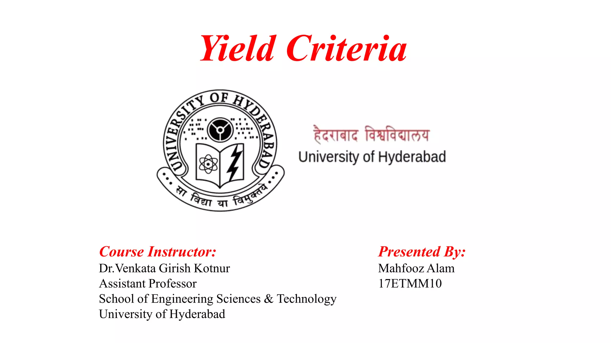 mahfooz_yield criteria lab | PPTX