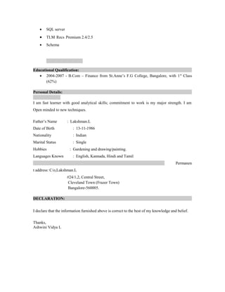 Resume(Ashwini) | DOC | Business | Business and Finance