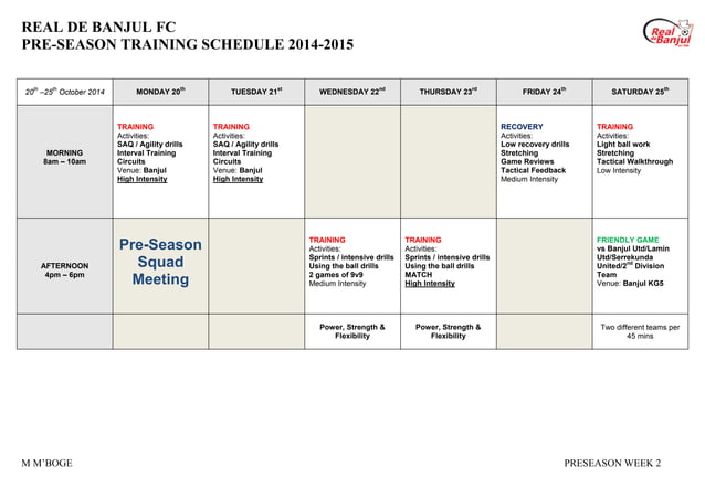 Pre-Season Training Schedule 2014-15 | PDF | Soccer | Sports