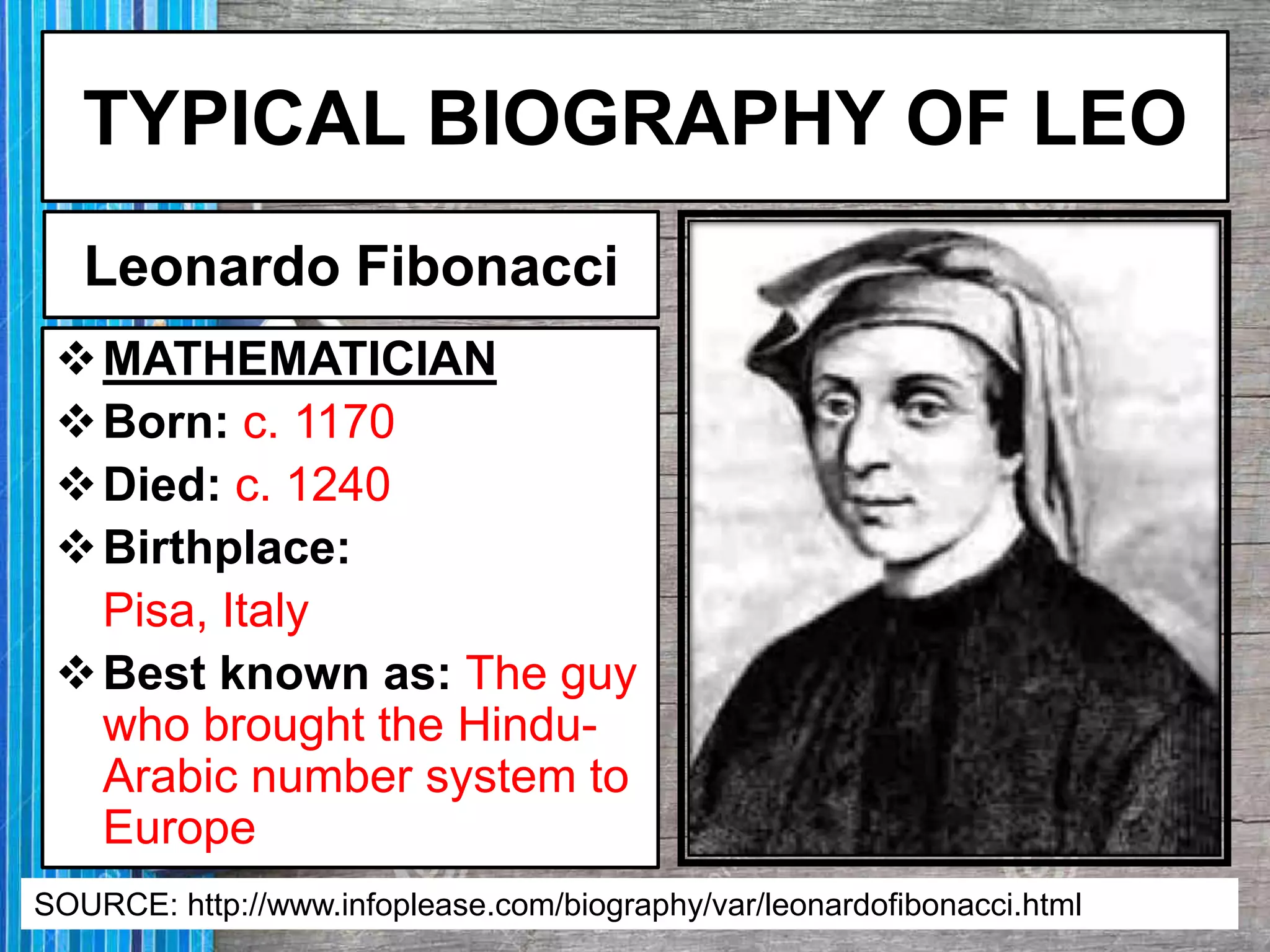 Fibonacci The Man of Numbers | PPTX