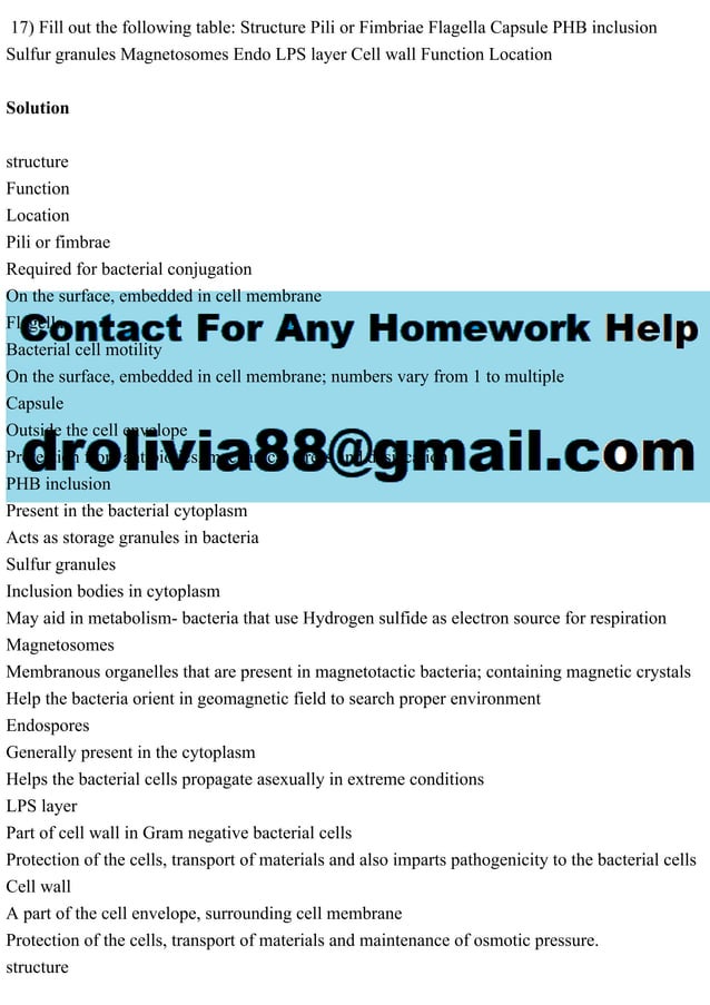 17) Fill out the following table Structure Pili or Fimbriae Flagella.pdf