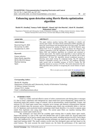 Enhancing spam detection using Harris Hawks optimization algorithm | PDF