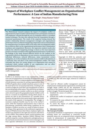 Impact of Workplace Conflict Management on Organizational Performance A Case of Indian ...
