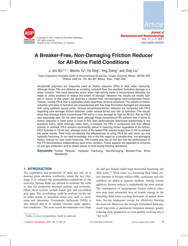 A Breaker-Free, Non-Damaging Friction Reducer for All-Brine Field ...