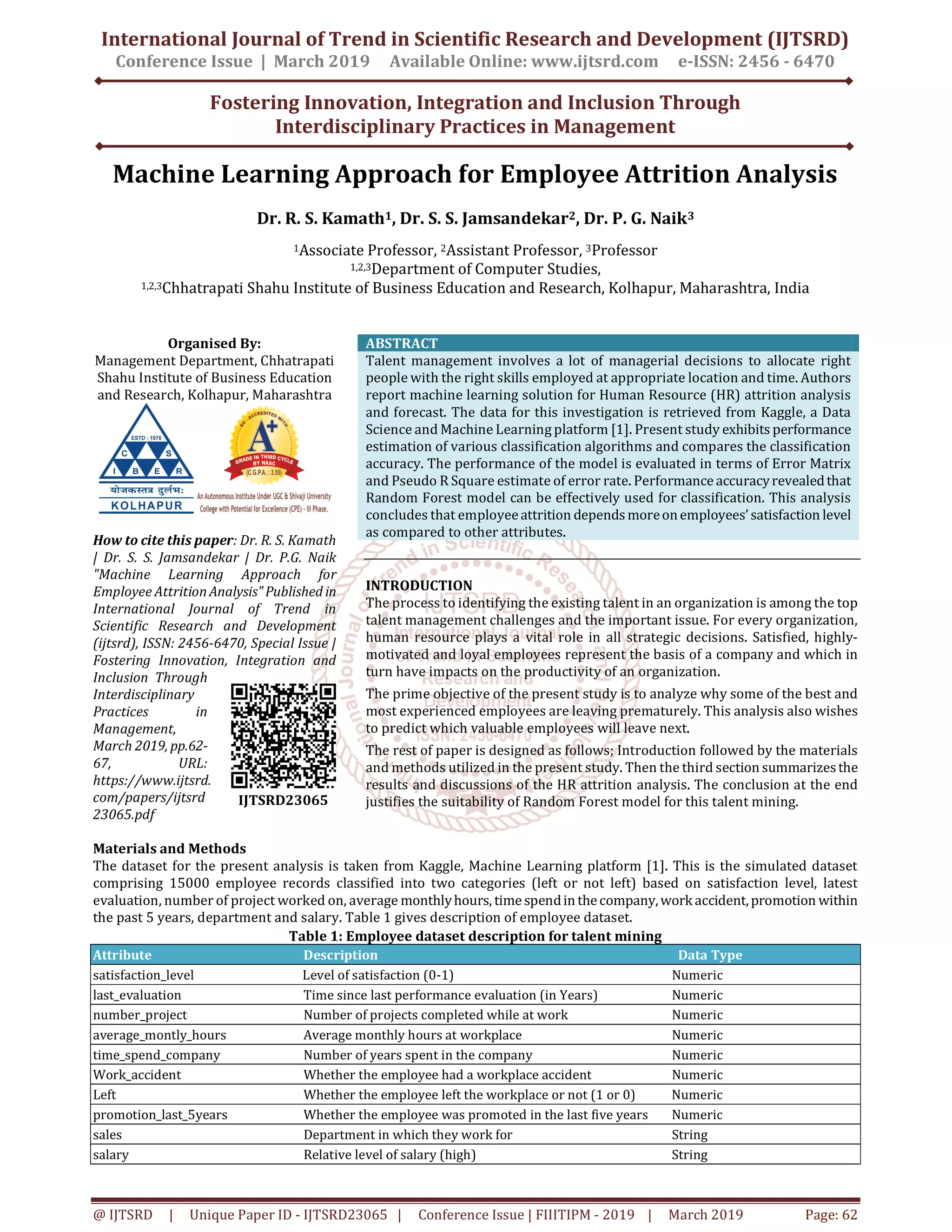 Machine Learning Approach for Employee Attrition Analysis | PDF