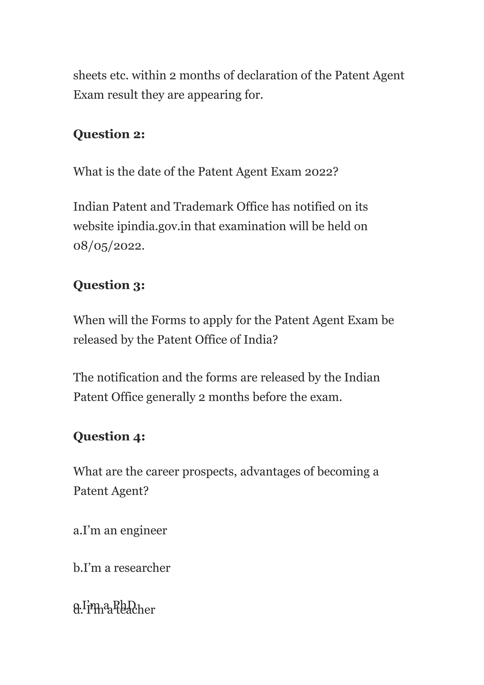 17 most asked questions about Patent Agent Examination | PPT