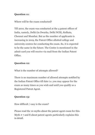 17 most asked questions about Patent Agent Examination | PPT