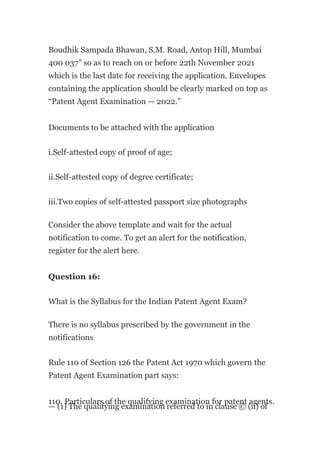 17 most asked questions about Patent Agent Examination | PPT