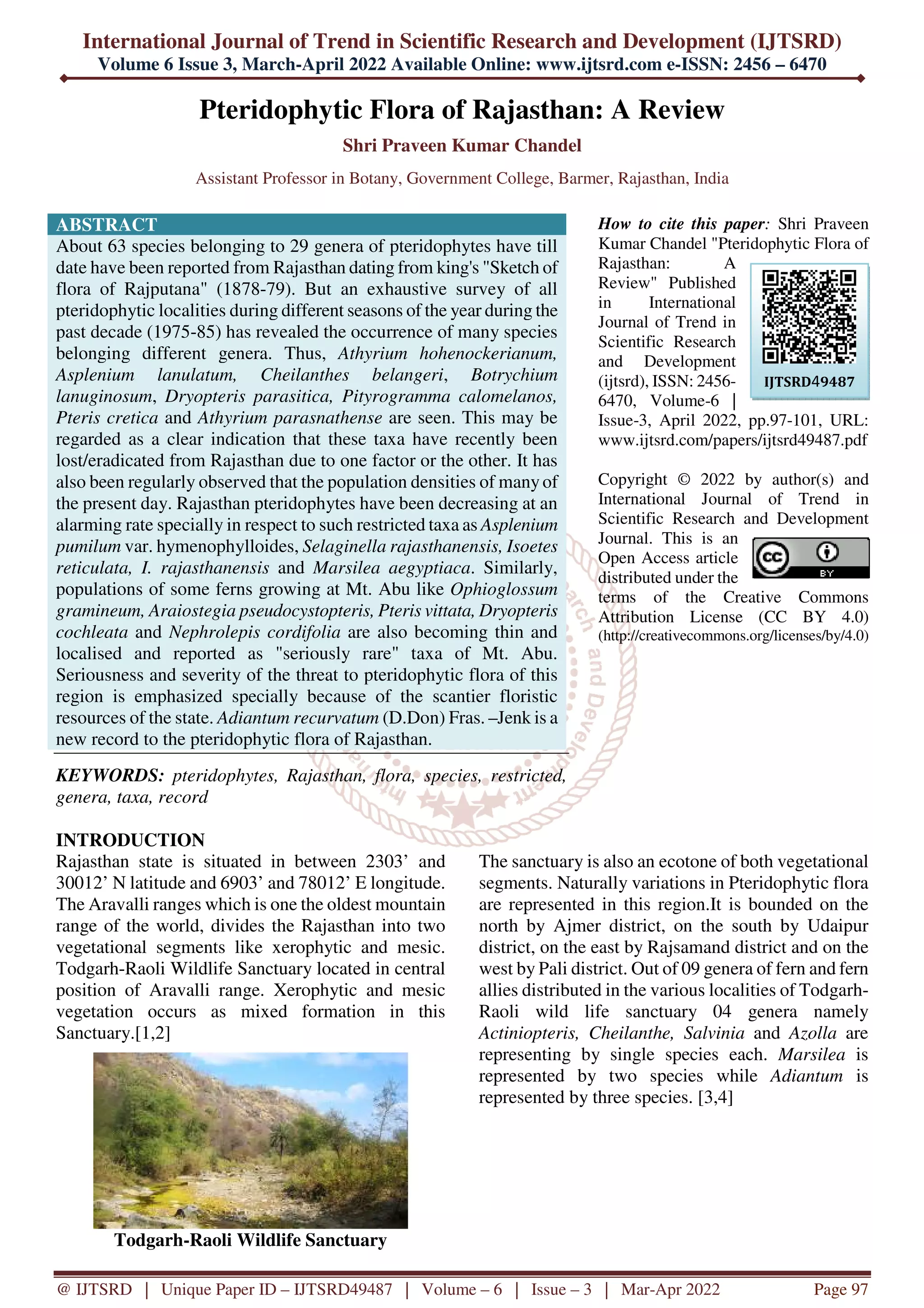 Pteridophytic Flora of Rajasthan A Review | PDF