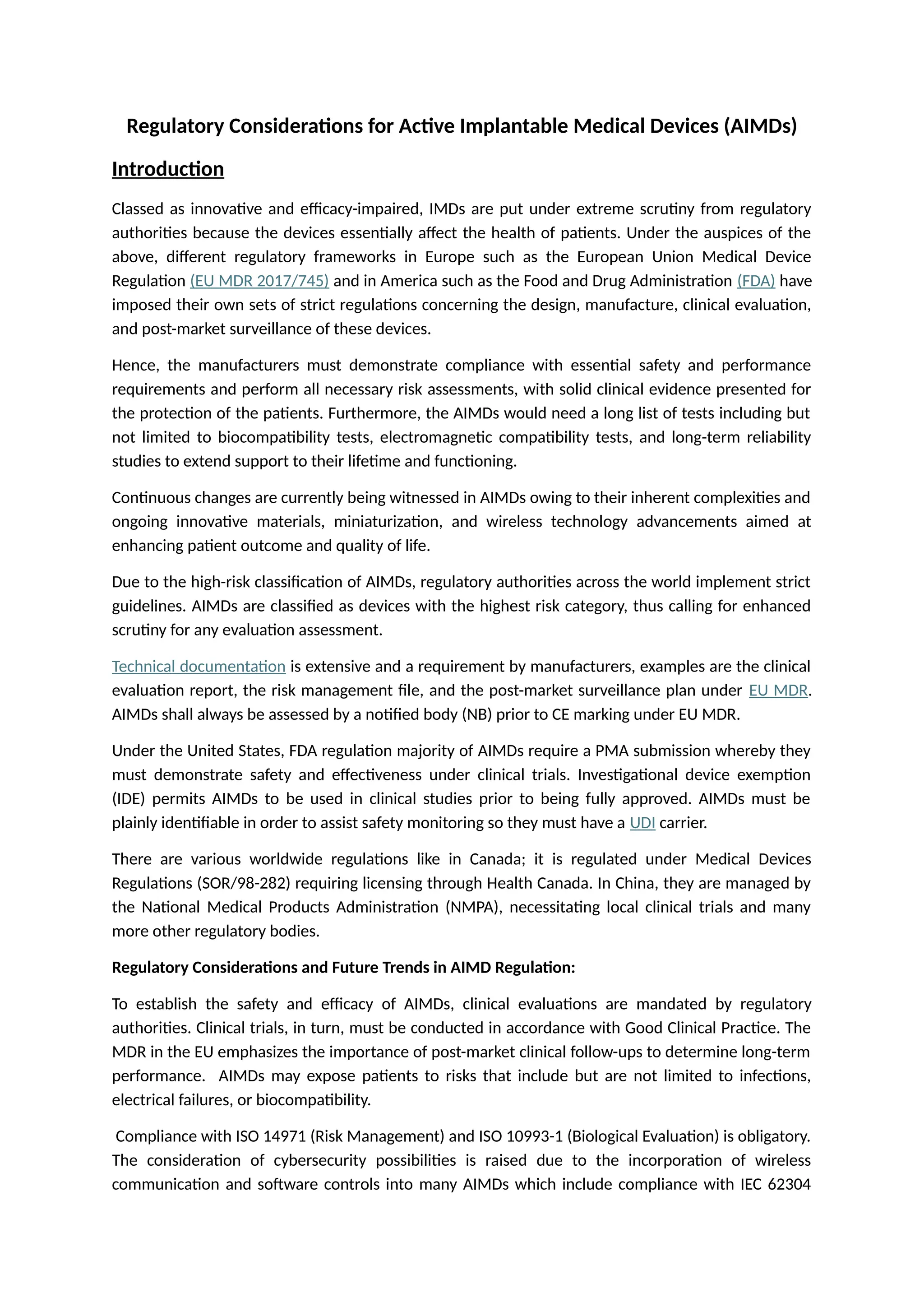 Regulatory Considerations for Active Implantable Medical Devices (AIMDs ...