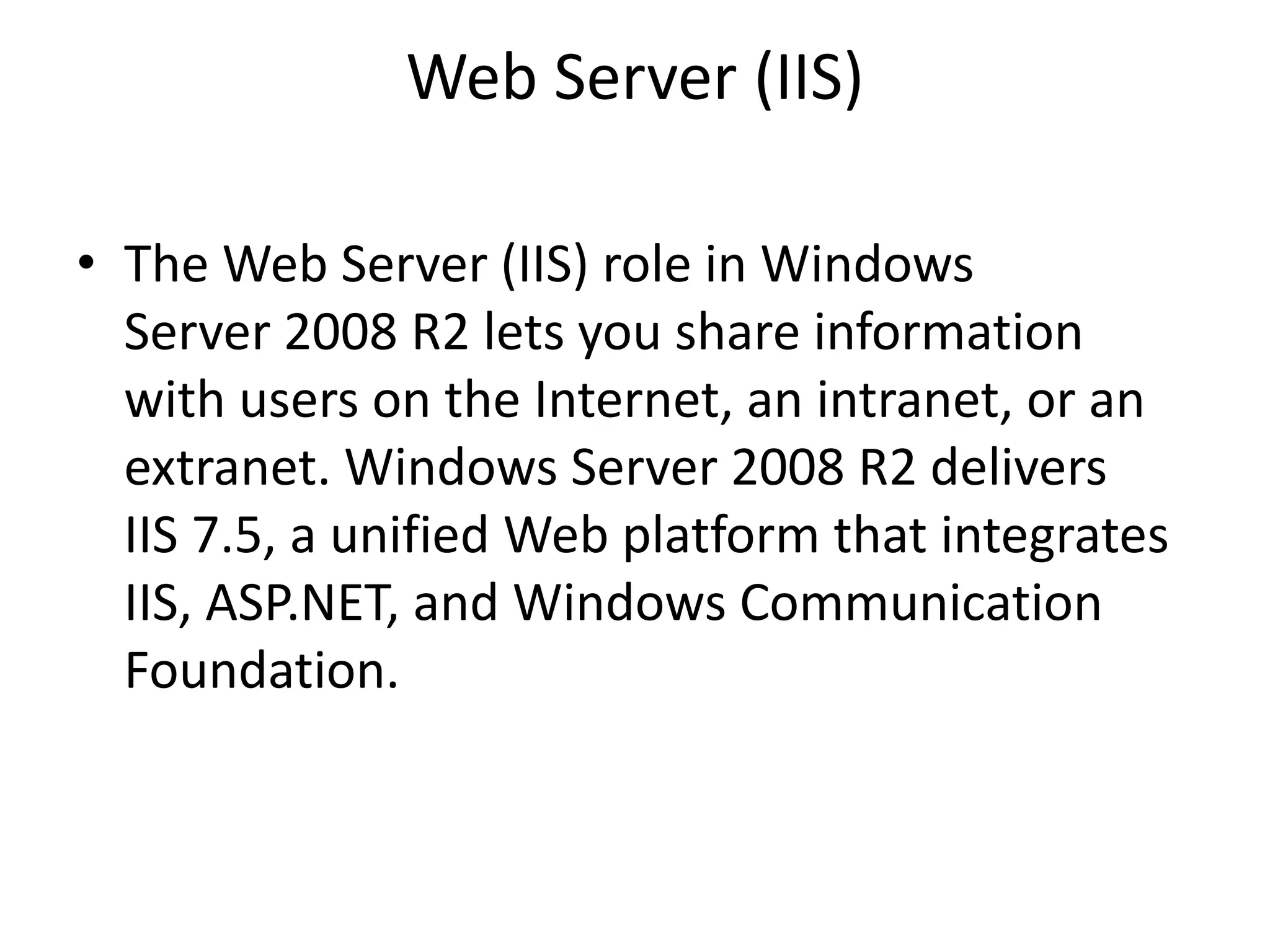 17 roles of window server 2008 r2 | PPTX
