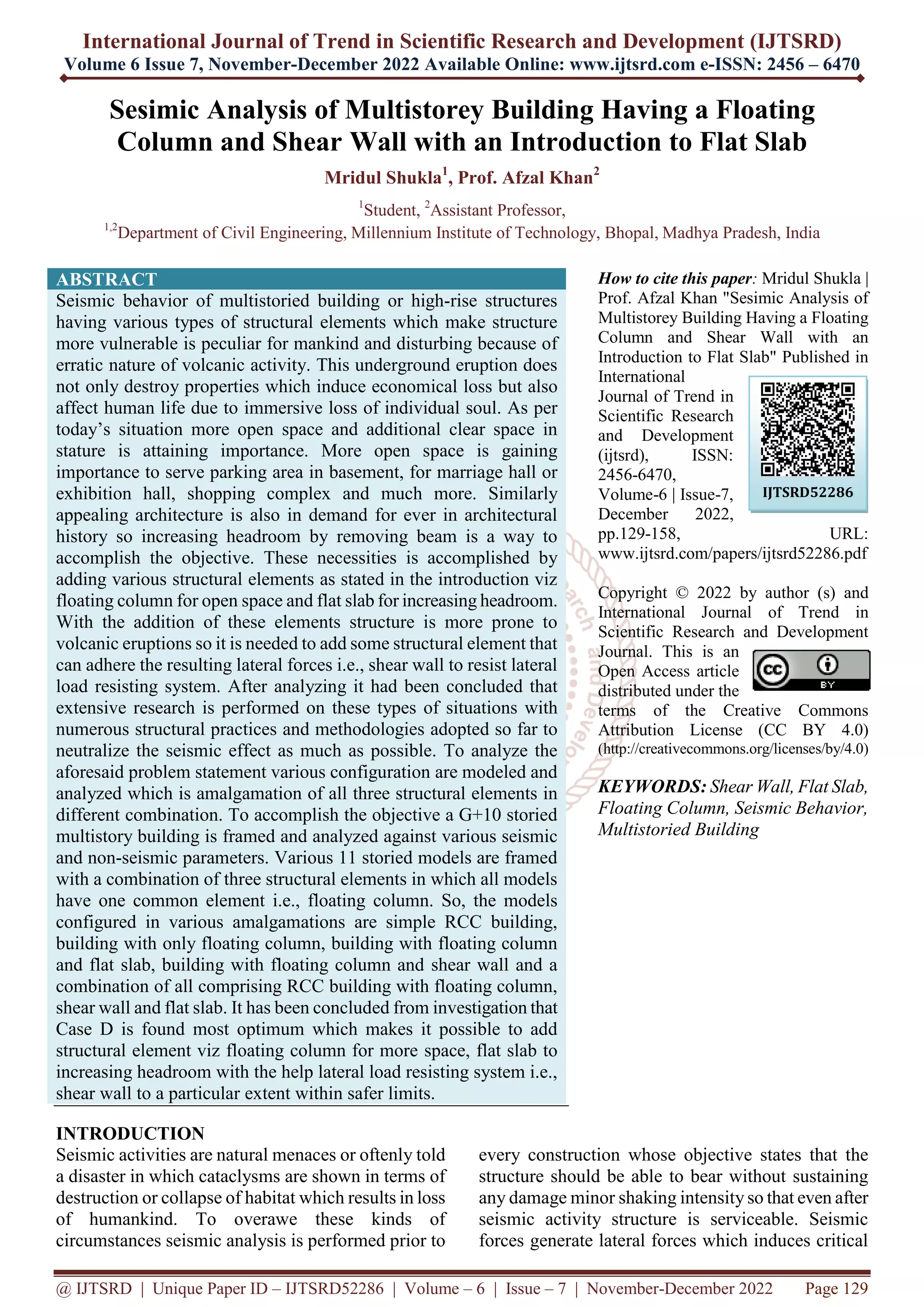 Sesimic Analysis of Multistorey Building Having a Floating Column and ...