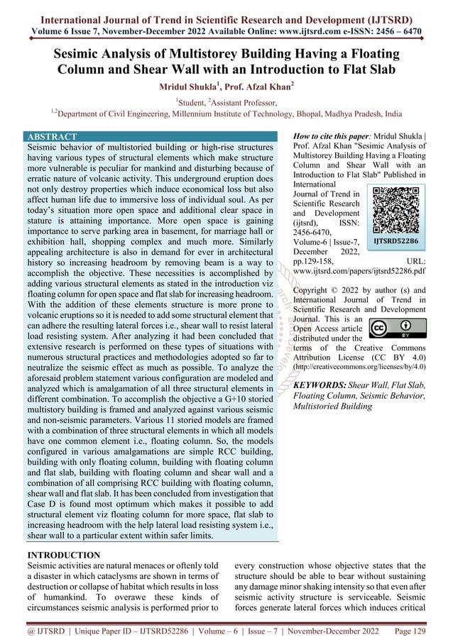 Sesimic Analysis of Multistorey Building Having a Floating Column and Shear Wall with an ...