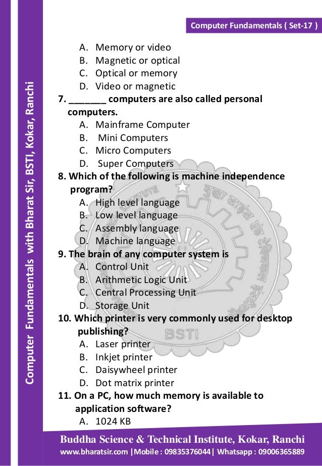 BSTI-BharatSir : Computer Fundamentals Set-17 | PPTX