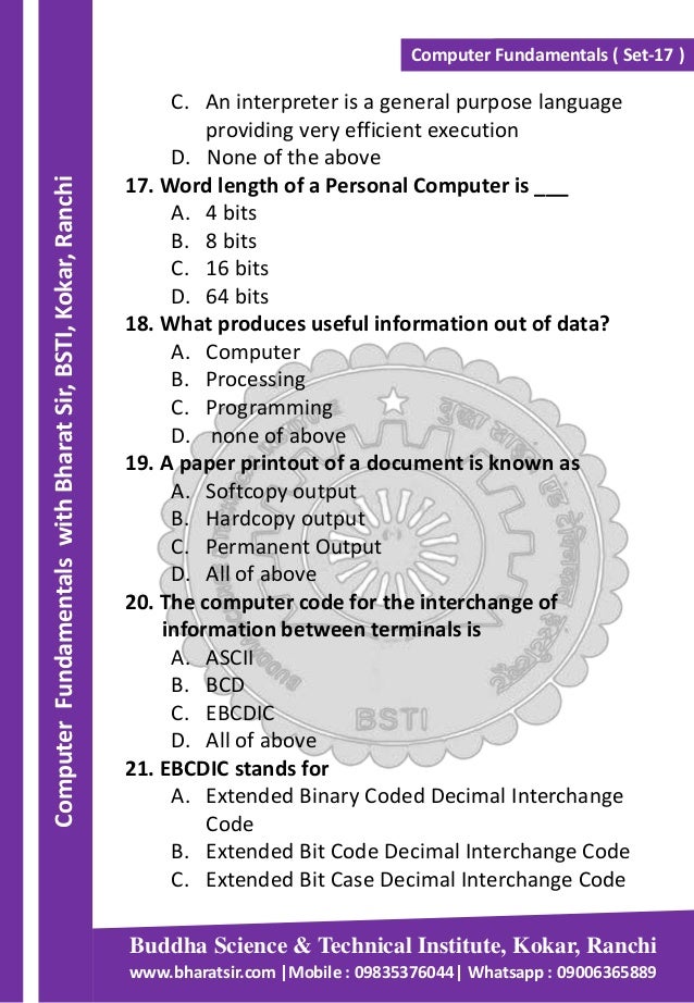 BSTI-BharatSir : Computer Fundamentals Set-17 | PPTX