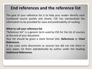 Citation styles in Council of Science Editors style guide | PPTX