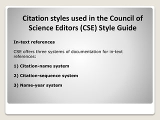 Citation styles in Council of Science Editors style guide | PPTX