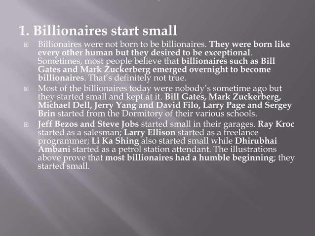 17 Traits Of Billionaires Ppt
