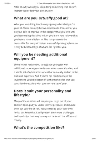 17 Types of Photography: Which Niche is Right for You? | PDF