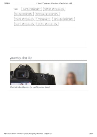 17 Types of Photography: Which Niche is Right for You? | PDF