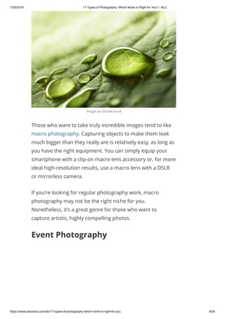 17 Types of Photography: Which Niche is Right for You? | PDF
