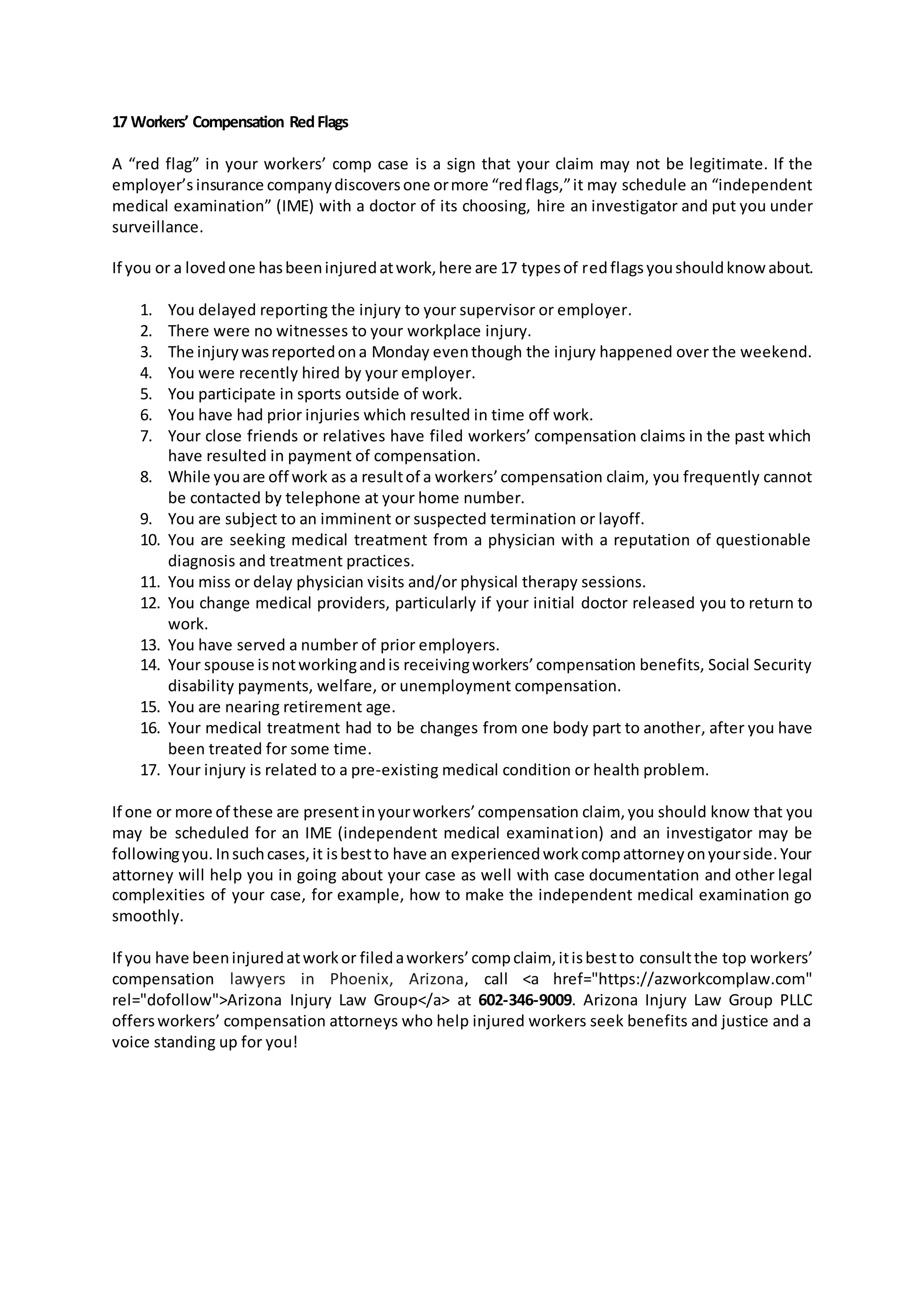 17 workers compensation red flags | DOCX