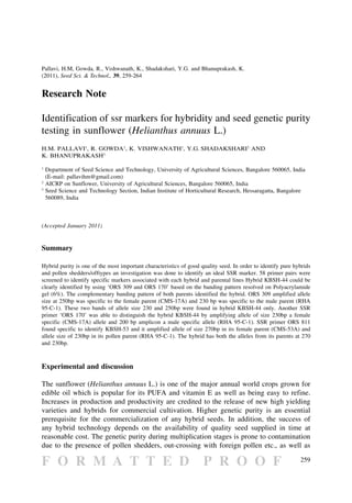 18. identification of ssr markers for hybridity and seed genetic purity ...