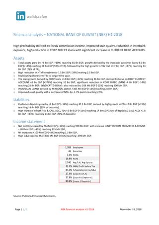 NBK-Egypt financials summary H1-18 | PDF