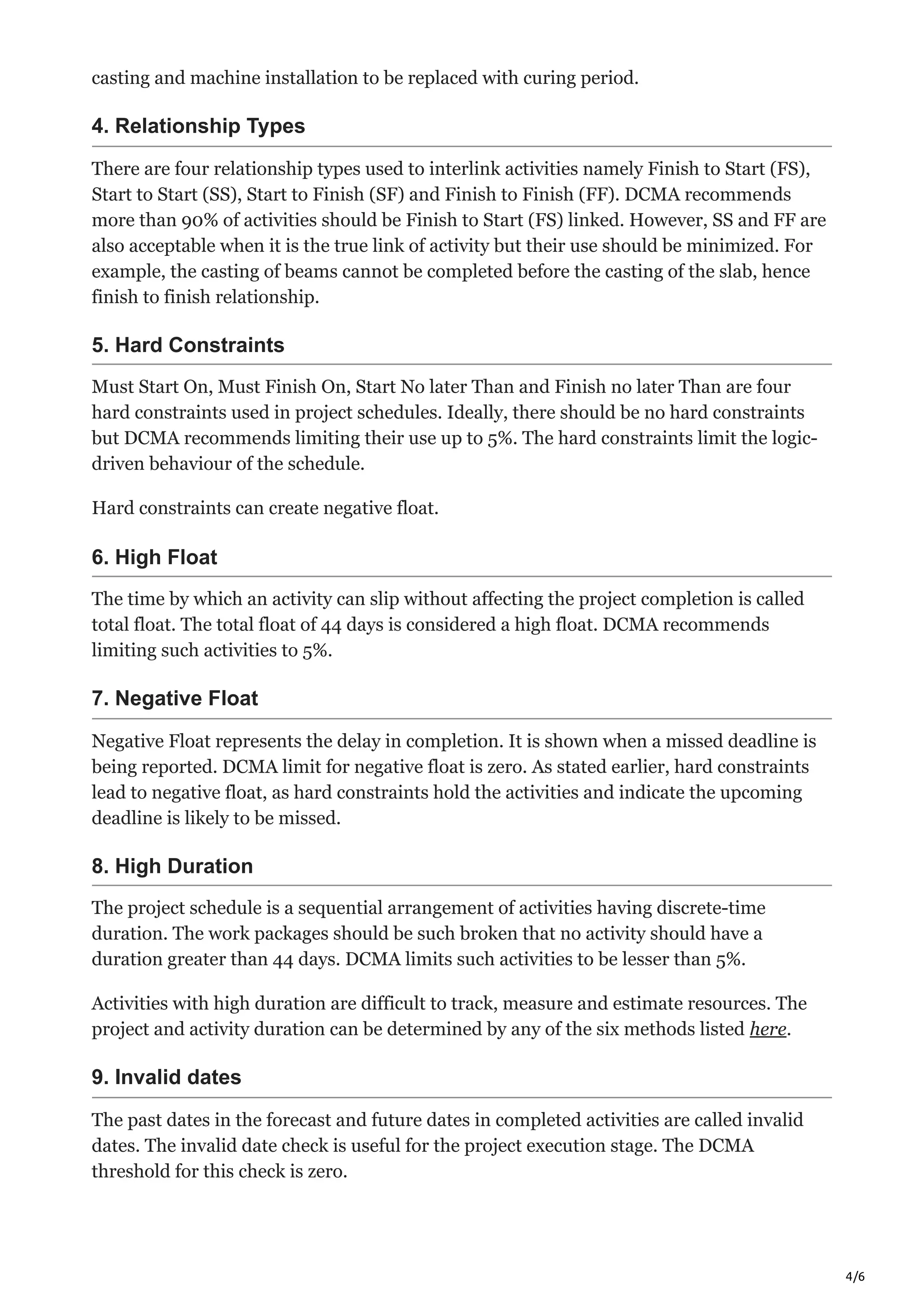 DCMA 14-Point Schedule Quality Check | PDF